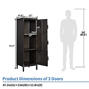 Yizosh Metal Locker with 3 Lockable Doors, Industrial Steel Storage Lockers for Employees - 47.3" Locker Storage Cabinets for School, Gym, Home, Office, Garage