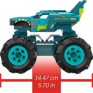 MEGA Construx Hot Wheels Monster Trucks Toy Car Building Set, MEGA-Wrex with 187 Pieces, 1 Micro Action Figure Driver, Red, Kids Age 5+ Years