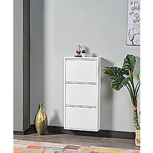 Alveon Flip Drawer Shoe Cabinet, Storage Organizer, Freestanding Shoe Rack, Wall Mounted No-Assembly (White, 2 Drawer)