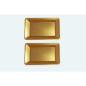 Yumchikel Plastic Serving Tray Set, Hard Plastic Serving Platters for Serving Food, Gold Serving Trays for Parties, Weddings, Food Trays for Party Buffet, Dessert Tables, 10" x 14", 4 Pack