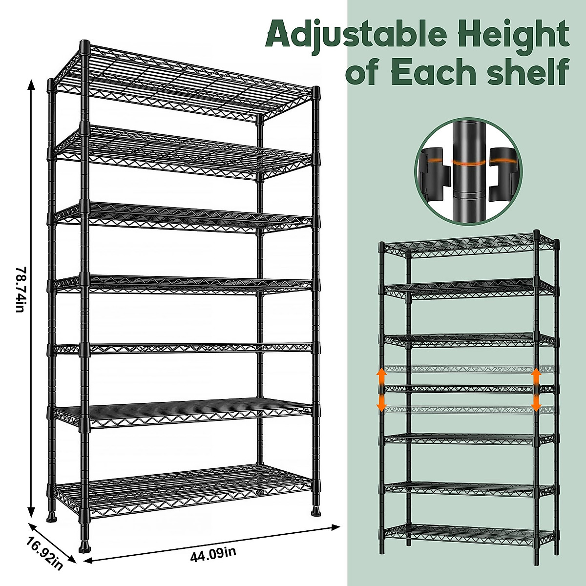BSFHH Tool Utility Shelves, 7-Tier Adjustable Wire Shelving Unit Storage Shelves Heavy Duty Storage Rack with Wheels