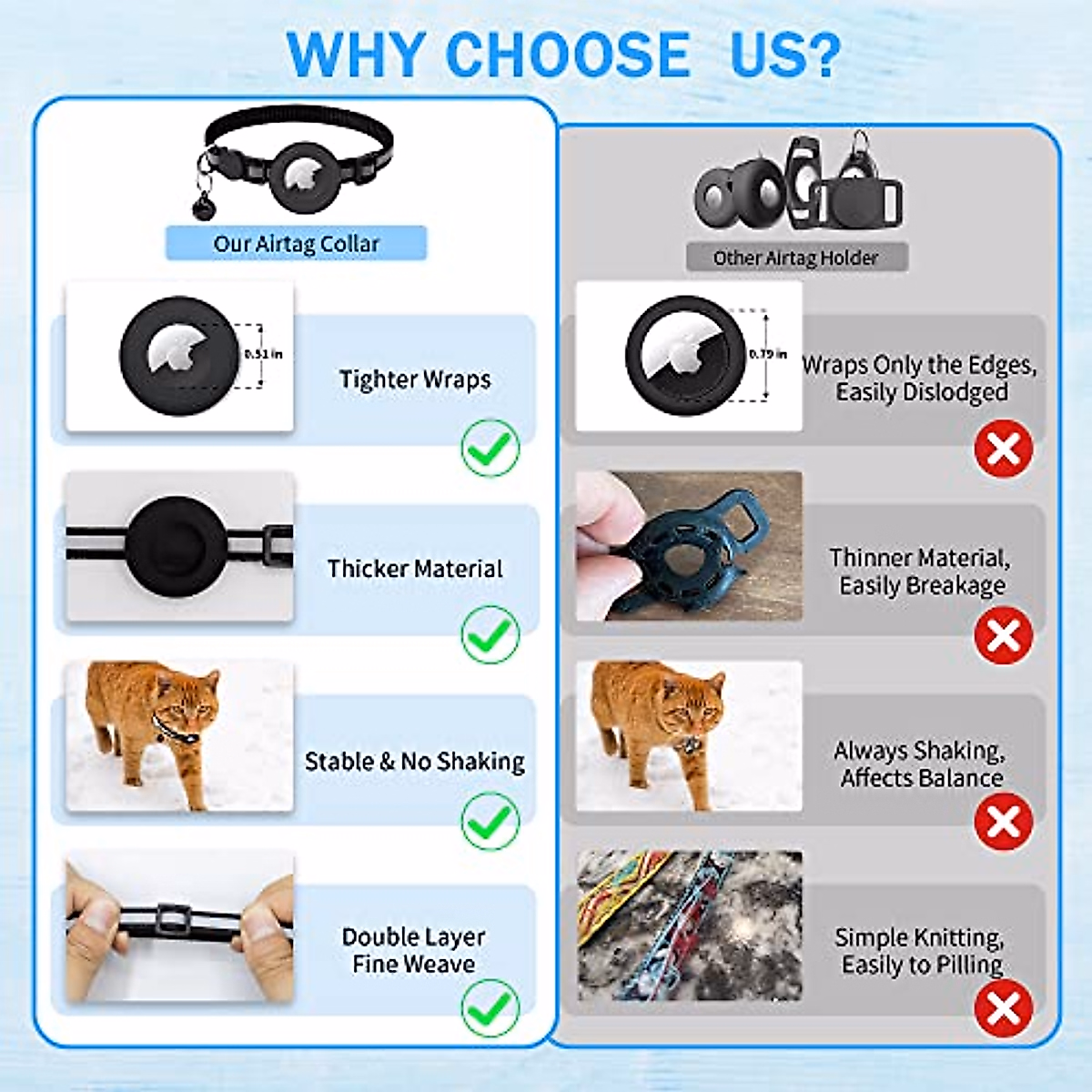 vyaji 4PCS Airtag Cat Collar - Cat Airtag Collar with Silicone Airtag Holder and Bell - Adjustable Double Layer Nylon Breakaway Cat Collars - 0.2in Reflective Strip