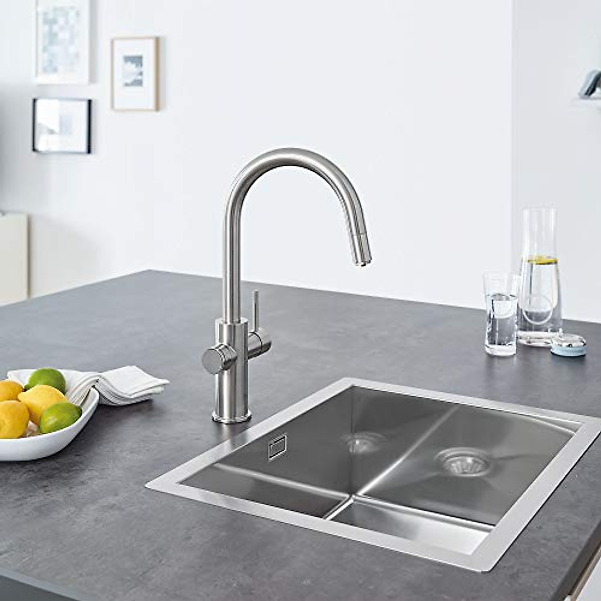 GROHE 31251DC2 Blue Water Filter Pull-Down Kitchen Faucet Supersteel (Stainless Steel)