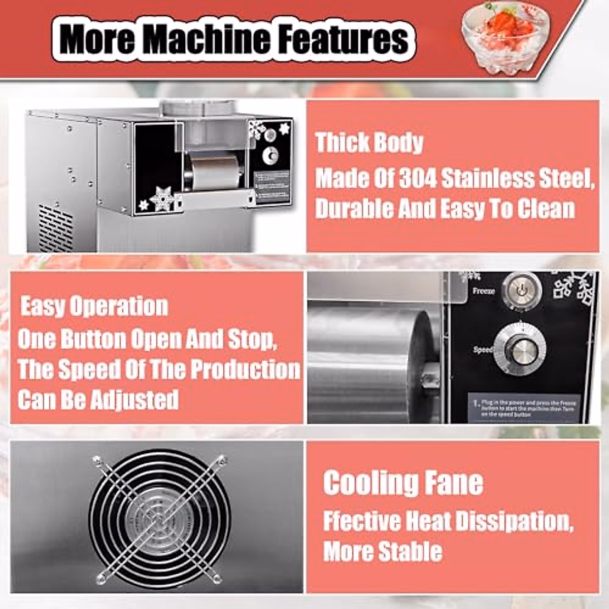 XURUIUS Snowflake Ice Machine, Small Snowflake Continuous Cooling Milk Mango Smoothie Shaved Ice Machine, Smoothie Crusher Ice Crusher (60KG)