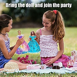 48 pcs Doll Clothes and Accessories, 2 Long Princess Dress, 2 Long Party Dresses, 2 Short Dresses, 2 Tops, 2 Pants, 5 Slip Skirts, 2 Bikinis and 31pcs Doll Accessories for 11.5 inch Dolls (No Doll)