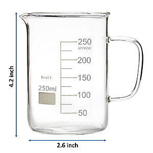 Labnique Glass Beaker with Handle, Beaker Mug with Pouring Spout, 250ml (8.4oz), Pack of 2