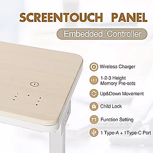 ERGOMORE Standing Desk with Drawer, 45 x 23 Inches Touch Control Adjustable Height Desk with Power Outlet, USB Ports & Wireless Charging, Dual Motor Sit Stand up Desk for Home & Office (Maple)