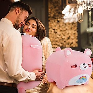 Auspicious beginning Pink Bear Plush Pillows-16'' Bear Plush Rainbow Bear Plushie, Cute Bear Anime Plush Stuffed Animals, Panda Plushies, Gifts for Girlfriend, Gifts Birthday Gifts for Kid