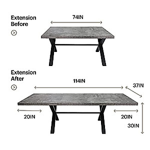 Acanva Expandable Dining Table for 6-8 Seat, Modern Rectangle Design with Extension Leaf for Kitchen Restaurant, Thicker Top and Carbon Steel Pedestal, 74.9''(+40)Wx37''Dx30''H, Dark Grey