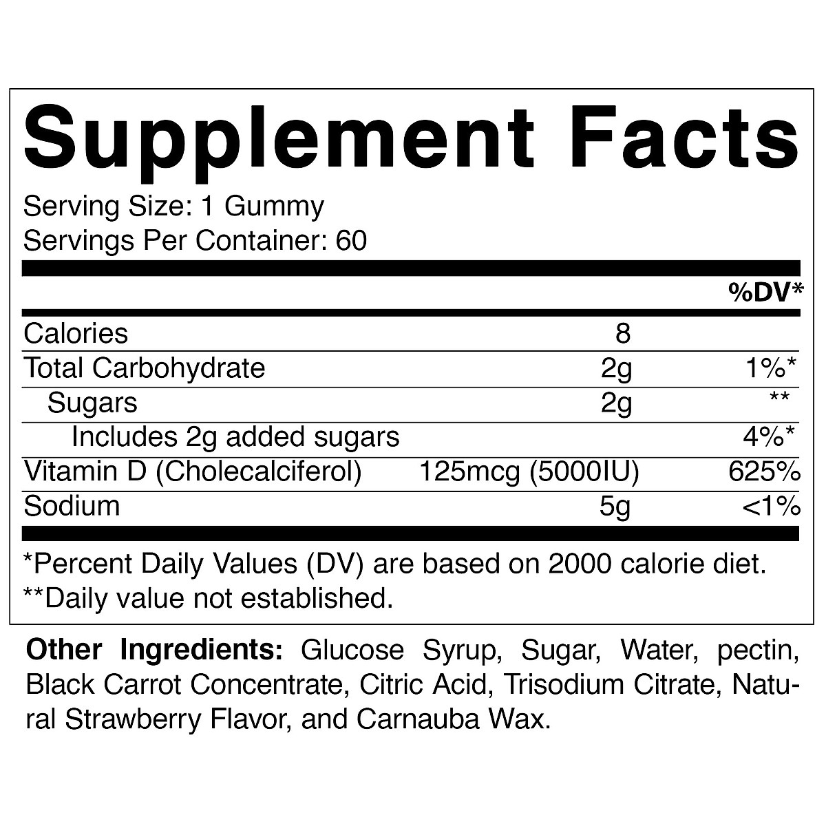 Vitamatic Vitamin D3 Gummies - 5000 IU Per Gummy - 60 Gummies - Great Taste - Healthy Bones, Teeth, Mood, Joint & Immune System Function