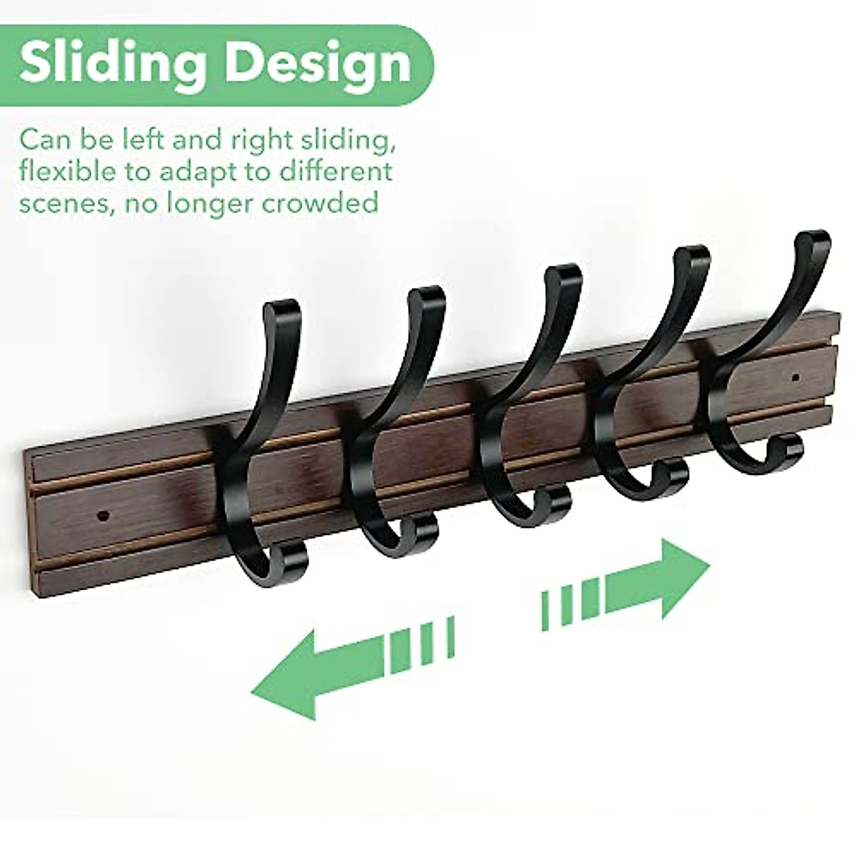 bussdis Coat Rack Wall Mount - 5 Wall Hooks for Hanging, Coat Hooks Wall Mounted, Bamboo Rustic Farmhouse Heavy Duty Towel Hooks, Coat Hook Rail for Coats, Towel, Hat, Keys, Purse, Bag and Robe