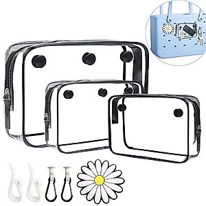 SYTRANREIN 8 Packs Bogg Bag Accessories Set, Clear Inserts Pouch, Hooks & Flower Charm Compatible with Various Bogg Bag Beach Tote Bag,Travel Makeup Clean Toiletry Brush Organizer Cosmetic Storage