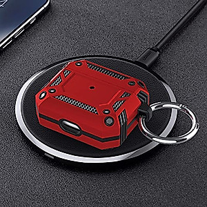OLLSA Airpods 3 Case Cover with Keychain Red Hard Shell Case for Apple Airpods 3rd Generation Charging Case Portable Women AirPod 3rd Gen Case 2021[Front LED Visible], 2.36*1.96*0.98 inch