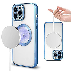 KANGHAR iPhone 13 Pro Max Case Magnetic [Support Magsafe Charger] Wireless Anti-Scratch Shockproof Clear Four Corner Cushion Durable Anti-Dropping Full Body Protection Cover-Blue