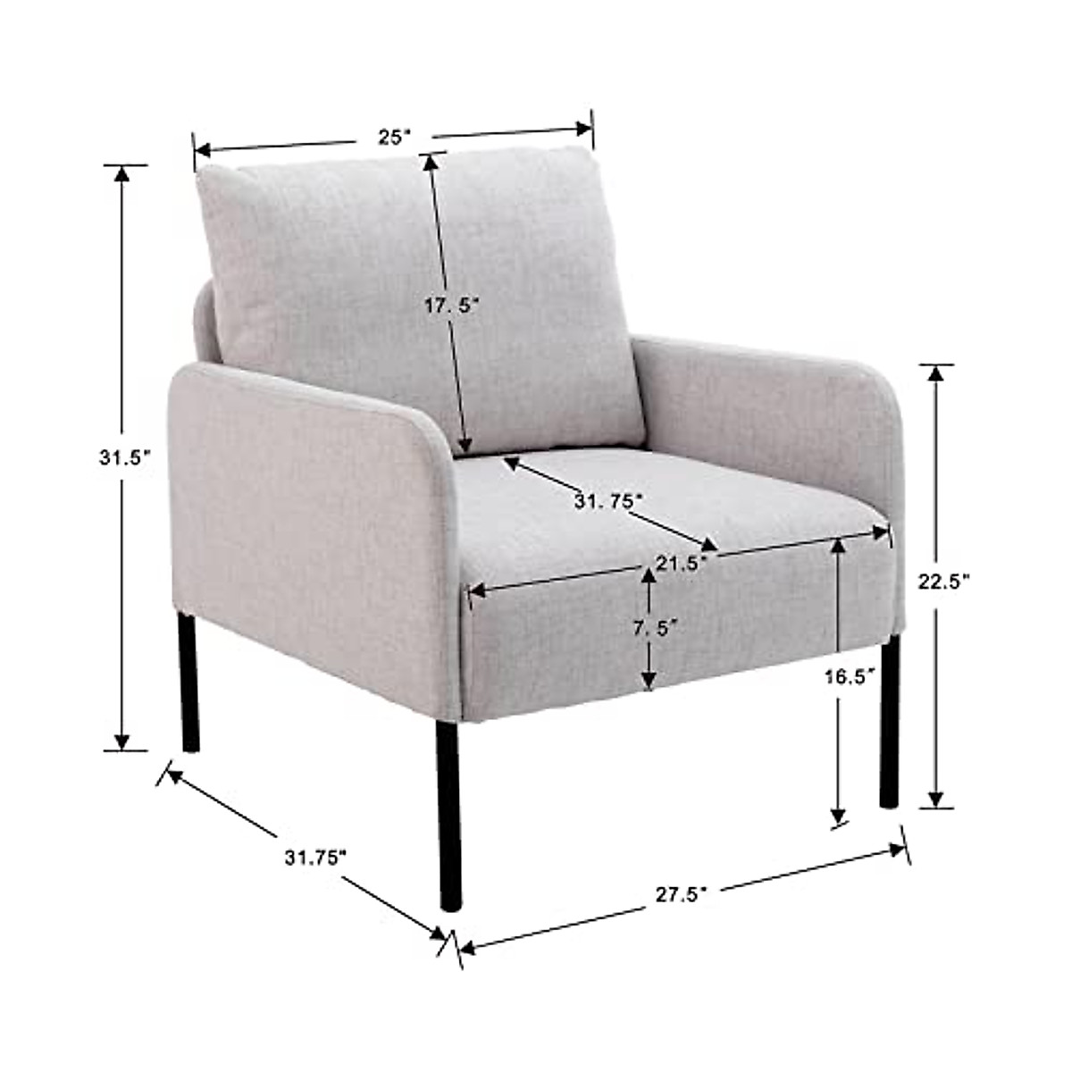 Kmax Fabric Single Sofa Couch Modern Accent Chair for Living Room Small Space, Apartment, Bedroom, Dorm, Office - Beige