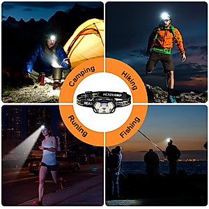 PLUSINTO 9 LED Headlamp Rechargeable 2 Pack, 2000 Lumens Super Bright Head Lamp with Red Light, 10 Modes, Motion Sensor and Adjustable, IPX5 Waterproof Headlight for Camping Hiking Running
