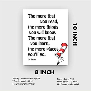 Dr. Seuss Quotes- Read and Know- Inspirational Wall Art, Motivational Wall Art Print Makes Ideal Wall Decor For Living Room Decor, Office Decor, Classroom and Kids Wall Decor, Unframed- 8x10”