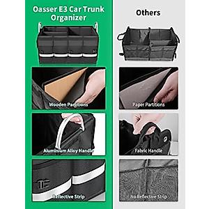 Oasser Trunk Organizer Cargo Organizer Trunk Storage Waterproof Collapsible Durable Multi Compartments with Foldable Cover Aluminium Alloy Handle Reflective Strip