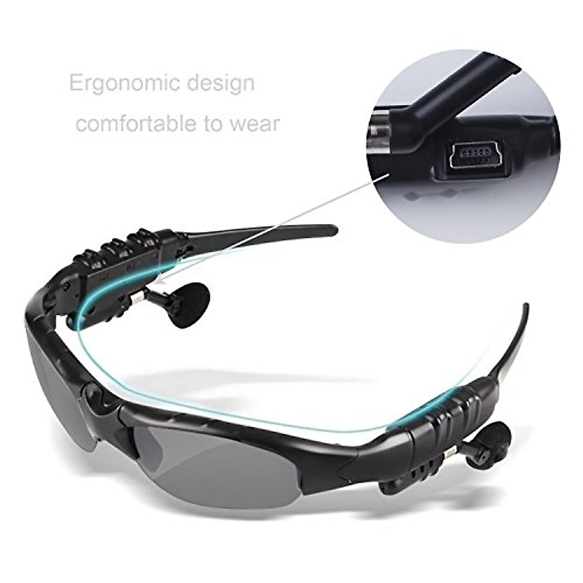 TechKen Sunglasses Headset Headphone Bluetooth Wireless Music Sunglasses Headsets Compatible with iPhone Samsung LG and Smart Phones PC Tablets