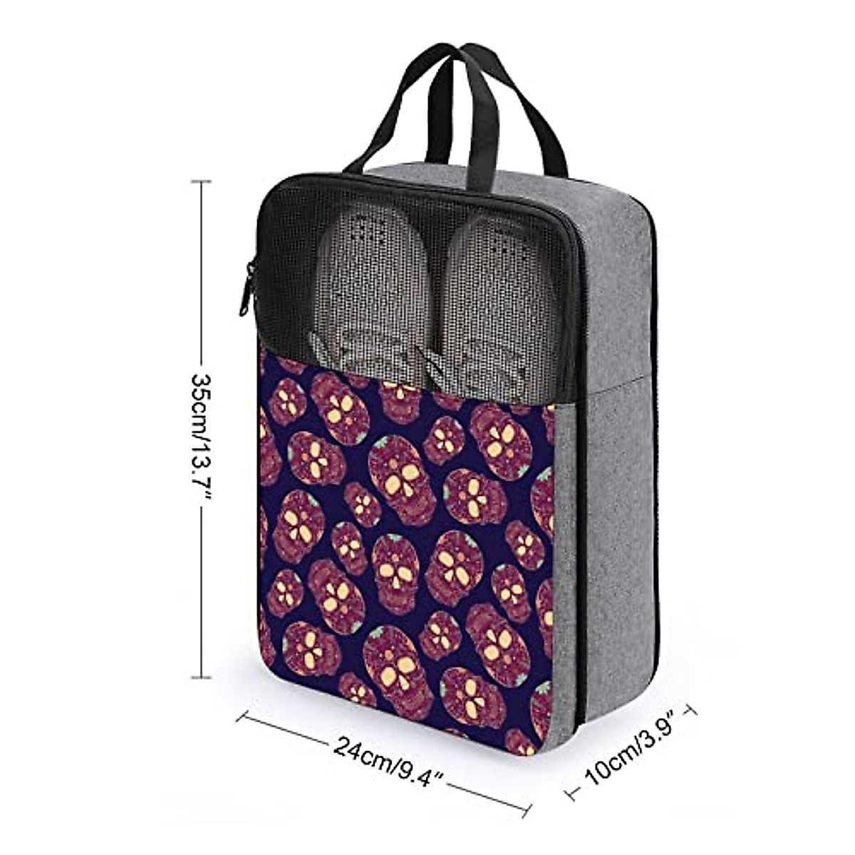 Frcavbin Day of The Dead Skulls Travel Shoe Bag Shoes Carrier with Handle and Zipper Foldable Shoe Puches Organizer for Home storage School starts