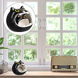 balacoo House- Plate Hedgehog/Chinchilla Cave Hideout Hamster Cat Pig Cartoon Cage Cooling Sand Specter with Guinea Pig/Ceramic and Supplies Adorable Summer Mini Pet Black, Tiny House Accessories