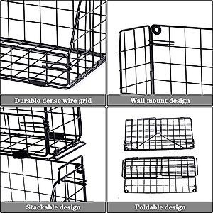 Stackable Cup Lid Dispenser and Coffee Condiment Organizer with 2 Removable Dividers, Wall Mount&Metal Wire Basket Storage for Coffee Tea Bag Snack,Stand Rack Holder for Breakroom Office