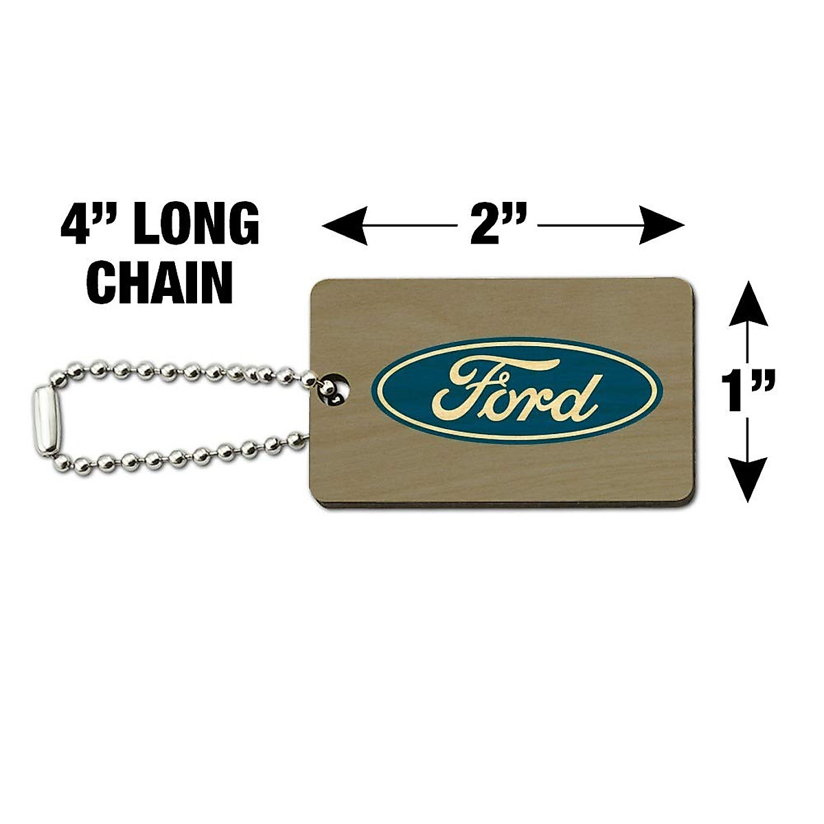 GRAPHICS & MORE Ford Motor Company Blue Oval Logo Wood Wooden Rectangle Keychain Key Ring