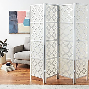 Roundhill Furniture Quarterfoil Infused Diamond Design 4-Panel Room Divider, Silver