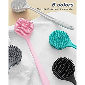 ManmiHealth Silicone Back Scrubber for Shower(Thick Bristles), Body Scrubber with 15'' Long Handle, Light & Easy-to-Hold Shower Brush for Skin Exfoliating and Massaging, Not Good in Lathering.(Black)