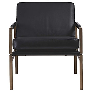 Signature Design by Ashley Puckman Mid-Century Modern Leather Accent Chair, Black
