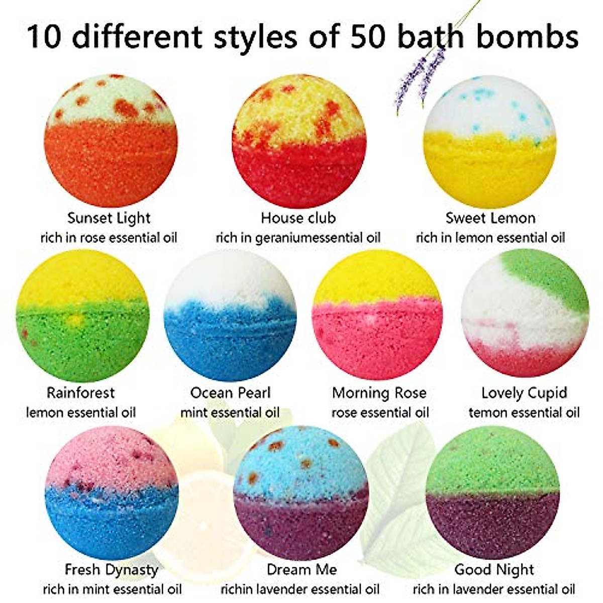 Organic Bath Bombs Gift Set, 50 Handmade Bulk Bath Bombs For Kids, Women, Men, Wonderful Fizz Effect Bath Gift For Valentine's Day, Christmas & Any Anniversaries