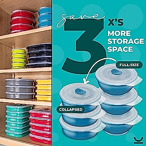 Collapse-it Silicone Food Storage Containers - BPA Free Airtight Silicone Lids Collapsible Lunch Box Containers - Oven, Microwave, & Freezer Safe (Blue (6) 1.5-Cup Set)