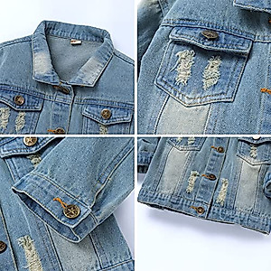 IBTOM CASTLE Toddler Baby Boy Girls Denim Jacket Top Button Down Basic Ripped Hoodie Jeans Coat Kid Cowboy Outwear Casual Outwear Photo Shoot Western Wild West Clothes for Kids Light Blue 2-3 Years