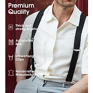 PIERROT Men’s Suspenders - One Size Adjustable and Elastic Suspenders for Men Trousers Heavy Duty with 4 Very Strong Clips