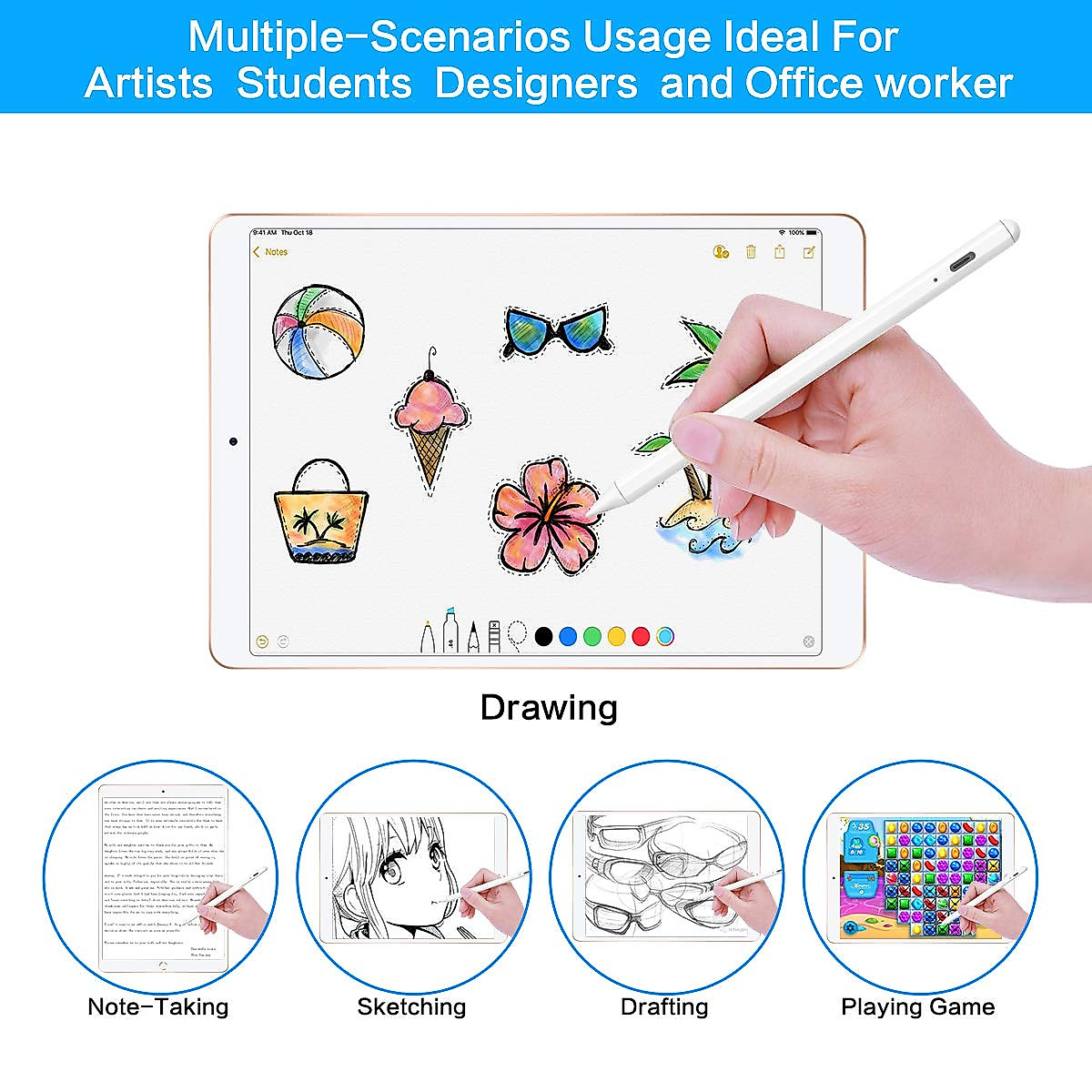 Stylus Pen for Apple iPad Pencil - Pen for iPad 10th 9th 8th 7th 6th Gen Palm Rejection for Apple Pencil 2nd Generation Compatible 2018-2022 iPad Mini 6th 5th Air 5th 4th 3rd iPad Pro 11-12.9 Inch