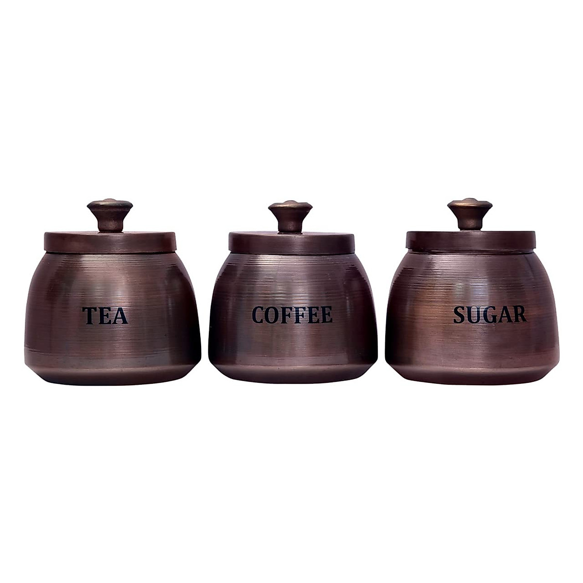 Cattle Design Coffee Sugar Tea Canister Set of 3 - Galvanized Metal - Beautiful Fancy Elegant Decorative Food Storage Jars Perfect for Farmhouse Countertop Kitchen Décor - 5 Inch - Copper Antique