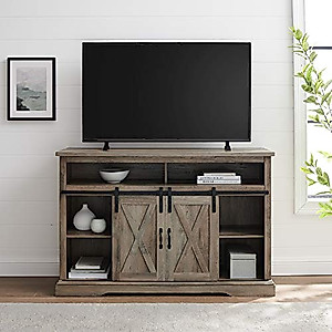 Walker Edison Clayton Farmhouse Sliding Double Barn Door TV Stand for TVs up to 58 Inches, 52 Inch, Grey Wash