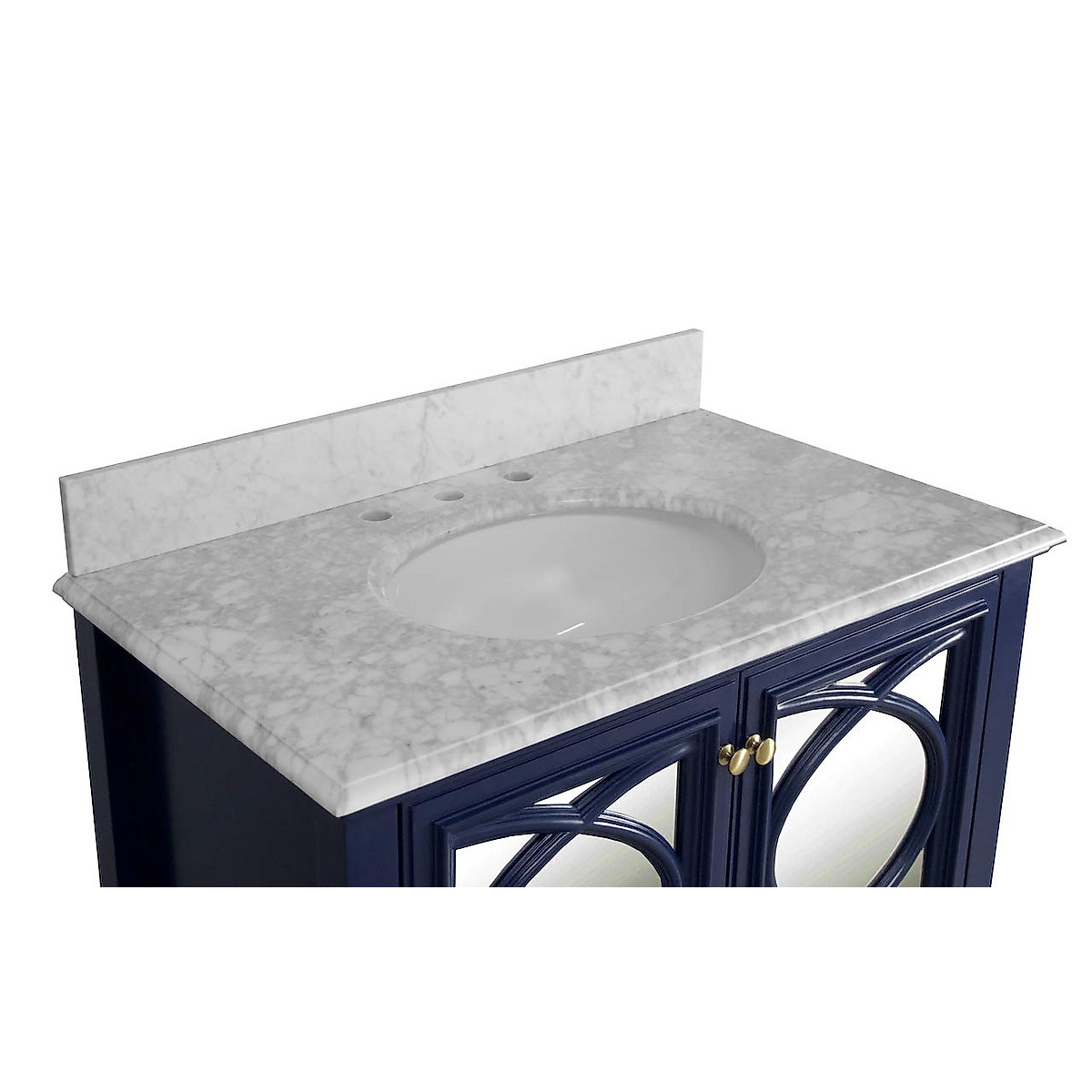 Olivia 36-inch Bathroom Vanity (Carrara/Royal Blue): Includes Royal Blue Cabinet with Authentic Italian Carrara Marble Countertop and White Ceramic Sink
