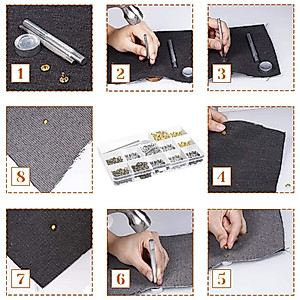 Selizo 480 Sets 4 Colors 3 Sizes Leather Rivets Double Cap Rivet Tubular Metal Studs with 3 Pieces Setting Tool Kit for Leather Craft Repairs Decoration
