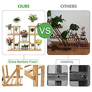 Bamboo Plant Stand Rack 4 Tier Indoor&Outdoor Multiple Flower Pot Holder Shelf Planter Display Shelving Unit for Patio Garden, Living Room, Corner Balcony and Bedroom (13 Flowerpots)