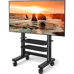 Mobile TV Cart Rolling TV Stand with Wheels for 55-100 Inch LCD LED Flat Curved Screens up to 250 lbs, Max VESA800x600 mm Heavy Duty Portable Floor TV Stand Large Base Trolley Height Adjustable
