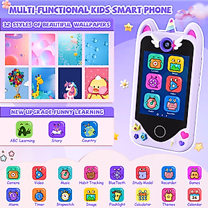 Kids Smart Phone for Girls Gifts - Toddler Christmas Birthday Gift for Age 3 4 5 6 Year Old, Kids Cell Phone Toy with Touchscreen, Dual Cameras, Learning, Music Player, Games with 32 GB Card