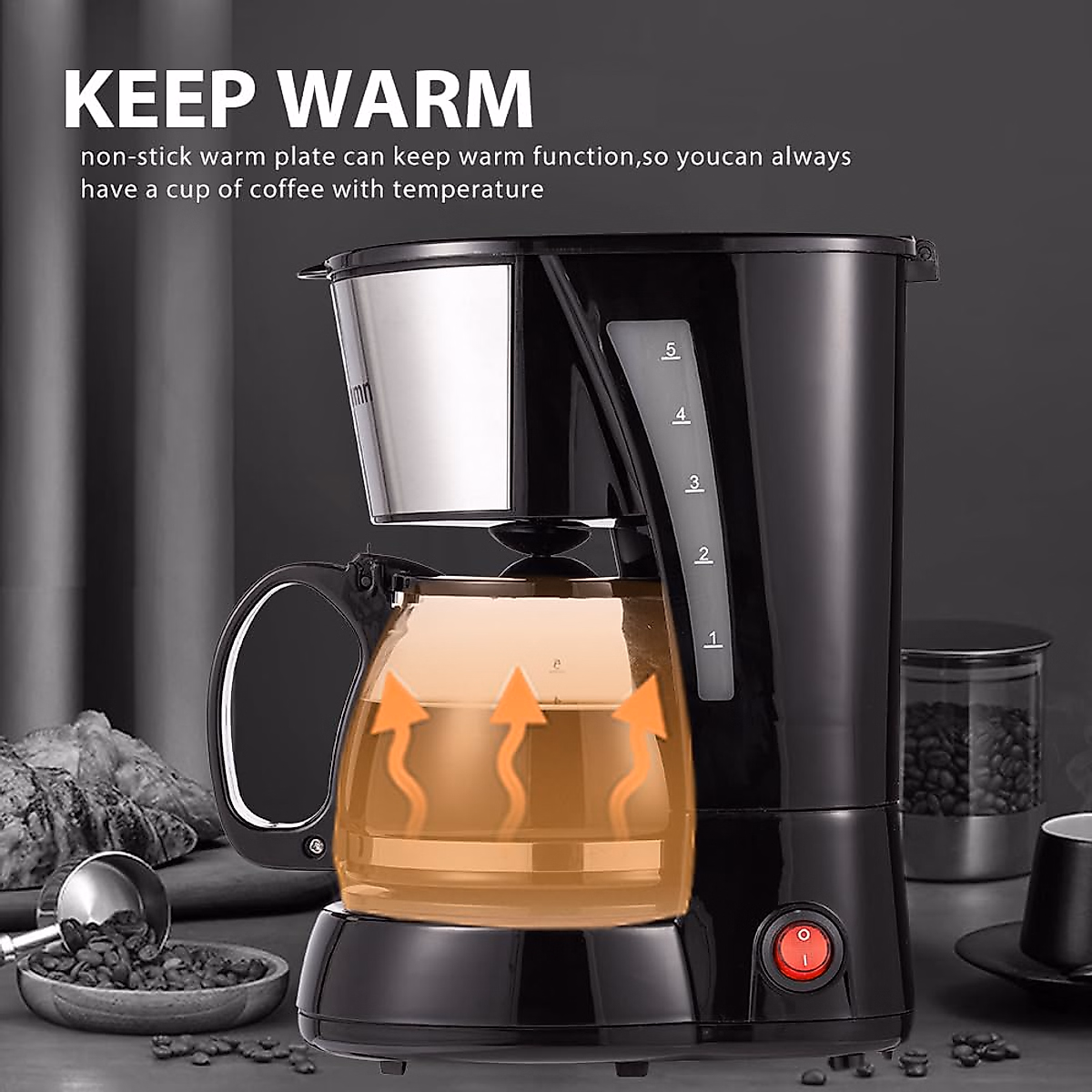 Nehilumn 4 Cup Drip Coffee Maker, Coffee Pot Machine Permanent Coffee Filter, Small Coffee Maker,20Oz Electric Coffee Maker,650W Black and Stainless Steel
