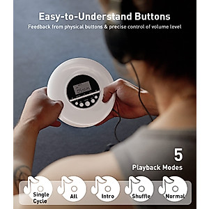 QUALORI CD Player Portable with Headphones,Small Discman CD Player, Anti-Skip and Shockproof for Home,Travel,Car, Personal Compact Music CD Walkman for Kids/Students/Seniors-White