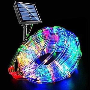 VICSOU LED Rope Lights Solar Powered String Lights 40Ft 120 LEDs 8 Modes Color Changing Tube Indoor Outdoor Waterproof Strip Fairy Lights for Garden Patio Christmas Party Camping Holiday Décor 1 Pack