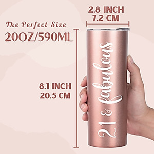 Onebttl 21st Birthday Gifts for Women, Girl, Her - 21 and Fabulous -20oz/590ml Stainless Steel Insulated Tumbler with Straw, Lid, Message Card - (Rose Gold)