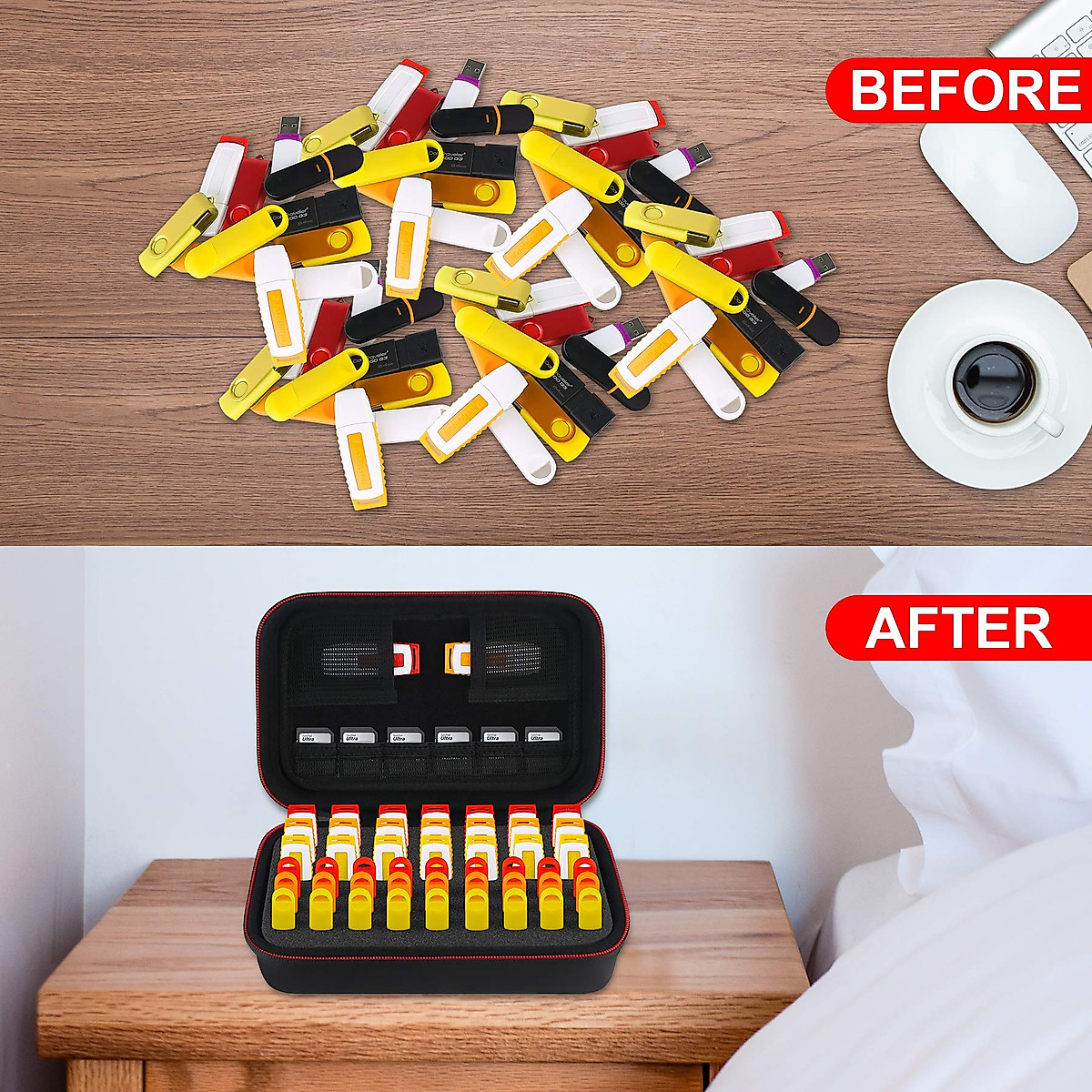 BOVKE Flash Drive Case SD Card Holder 48 Slots USB Storage Case Thumb Drive Memory Card SDXC SDHC Card Organizer for SanDisk Samsung SamData Netac PNY YubiKey TOPESEL USB Stick Flash Drives, Black