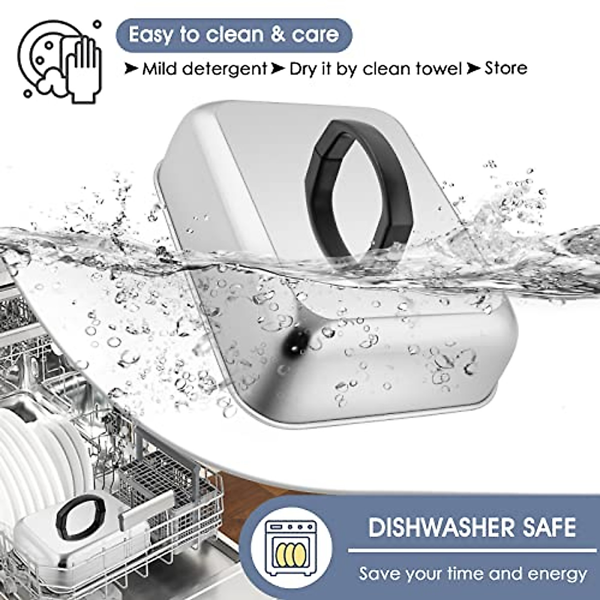 Cheese Melting Dome Set of 2, HaSteeL Stainless Steel Rectangular 9x7 Inch Basting Steaming Cover, Heavy Duty Metal Grill Dome for Flat Top Teppanyaki Barbecue Cooking Indoor/Outdoor, Dishwasher Safe