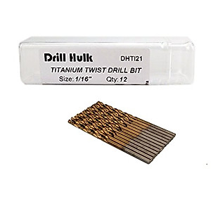 Pack of 12, 1/16-Inch Titanium Nitride Coated Drill Bit, Premium M2 High Speed Steel, Jobber Length, for Metal, Plastic, Wood