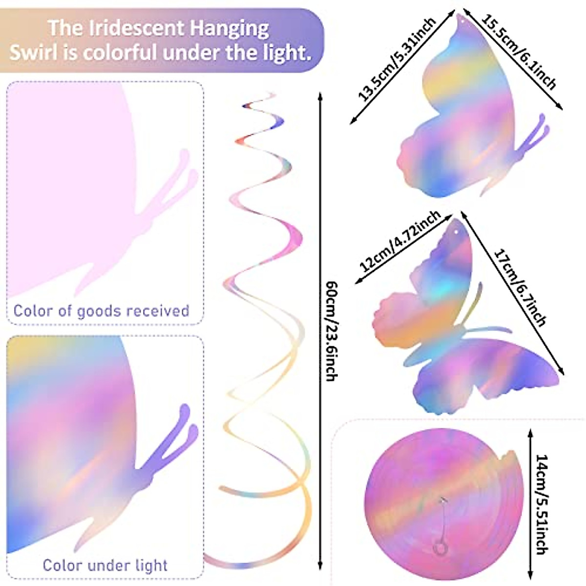 30 Pieces Iridescent Hanging Swirl Decorations Laser Butterfly Hanging Swirl Sparkly Transparent Plastic Streamers Ceiling Decorations Birthday Butterfly Themed Fairy Party Butterfly Decorations